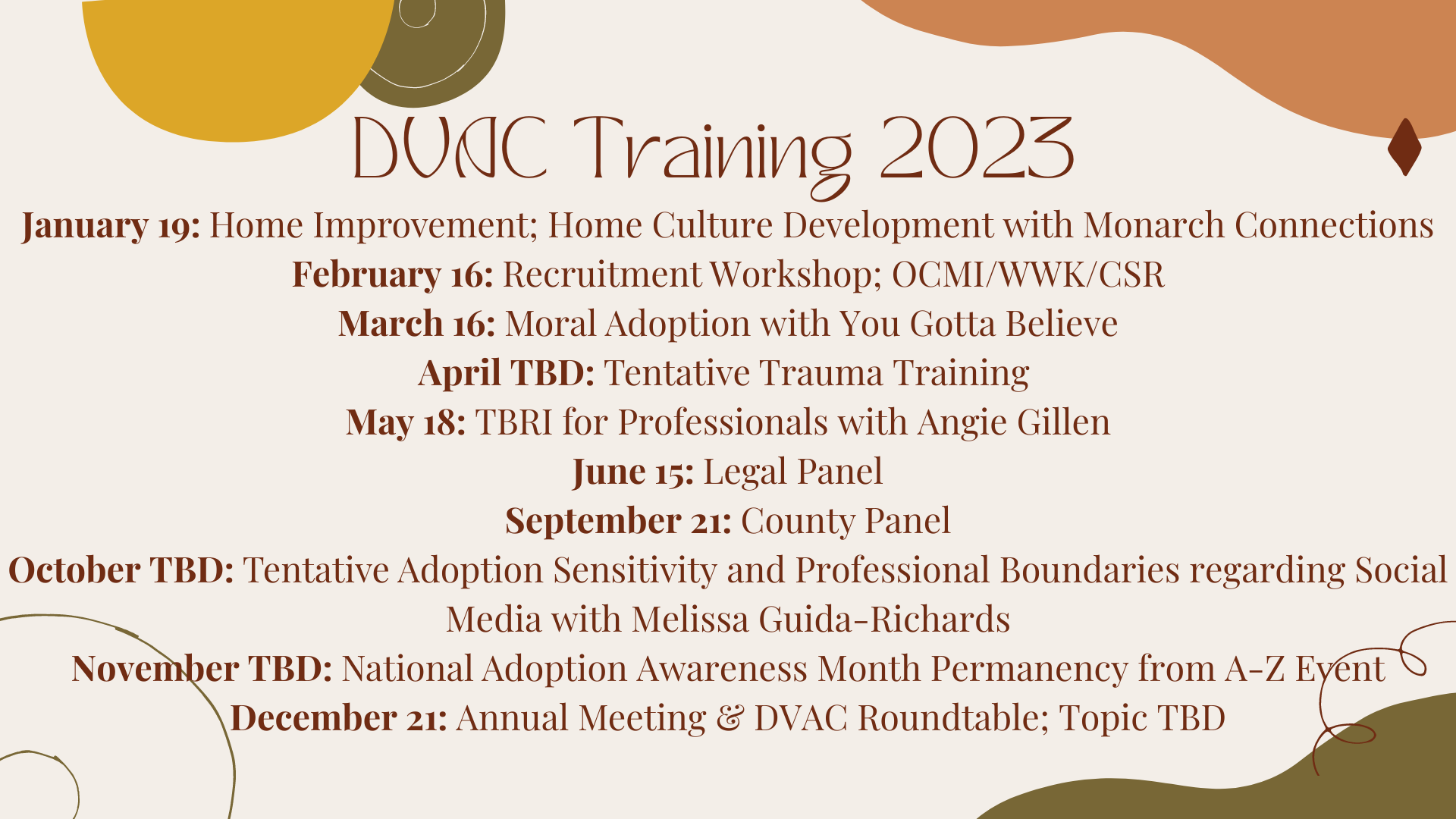 DVAC 2023 Trainings at a Glance - Delaware Valley Adoption Council
